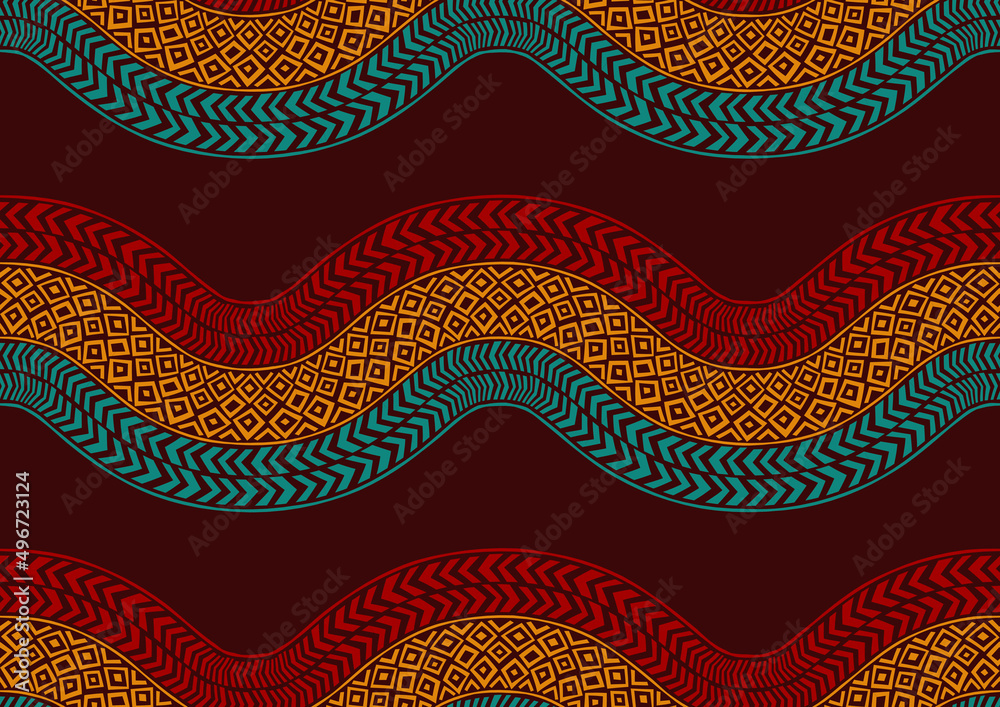 african textile art curvy zig zag and circle point seamless pattern ...
