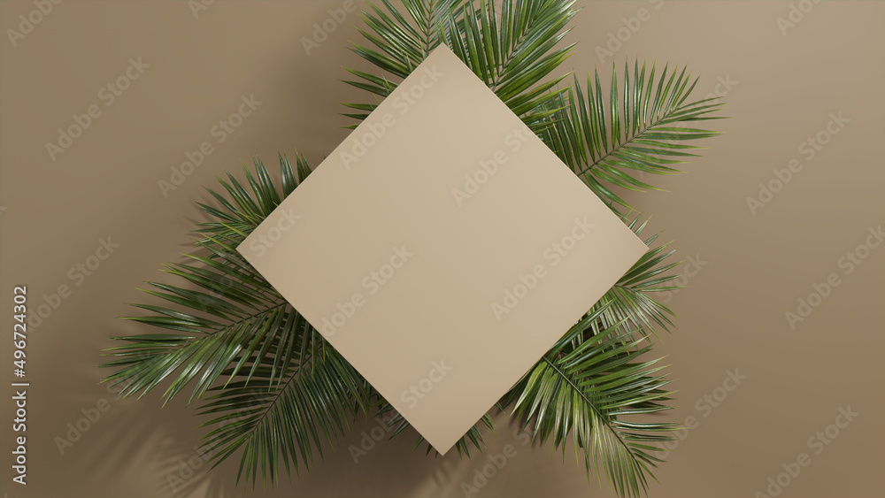 Diamond Botanical Frame with Palm Plant Border. Beige, Natural Design ...