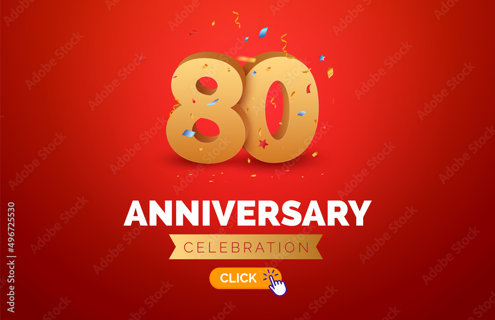 Anniversary birthday 80 years golden background. Happy vector poster ...