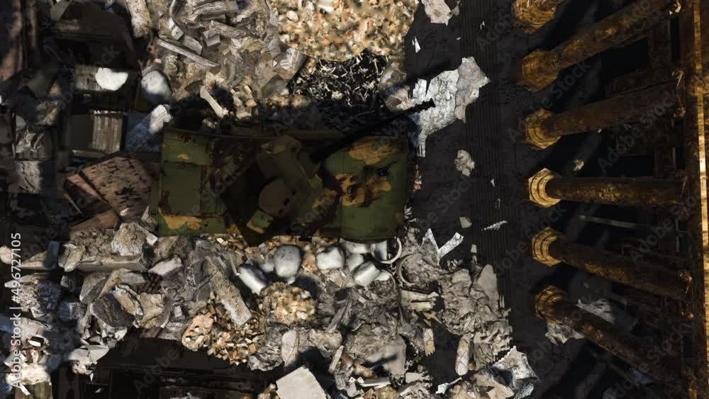 Conceptual war footage depicting the old town of a major city ravaged ...