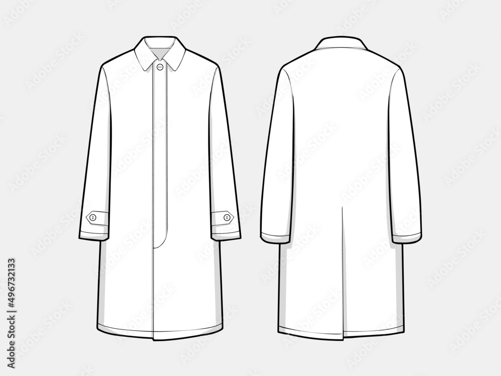 VECTOR LINE ART OUTLINE TECHNICAL LONG LEATHER TRENCH COAT COLLECTION ...