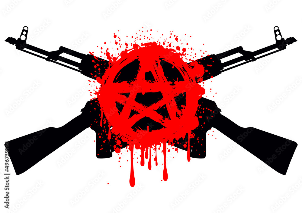 Vector illustration two crossed Ak - 47 (Kalashnikov) and red star for ...