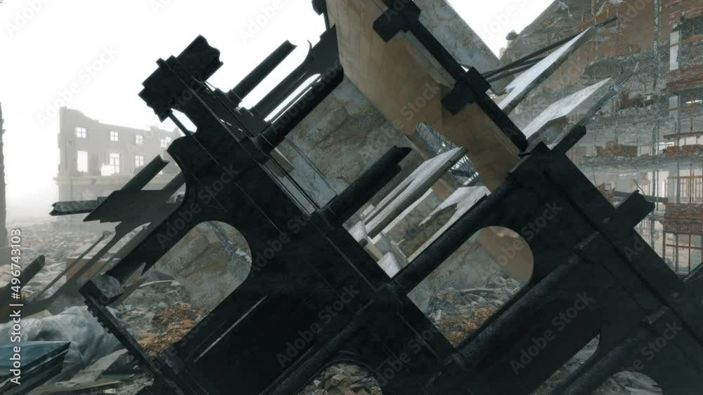 Conceptual war footage depicting the old town of a major city ravaged ...