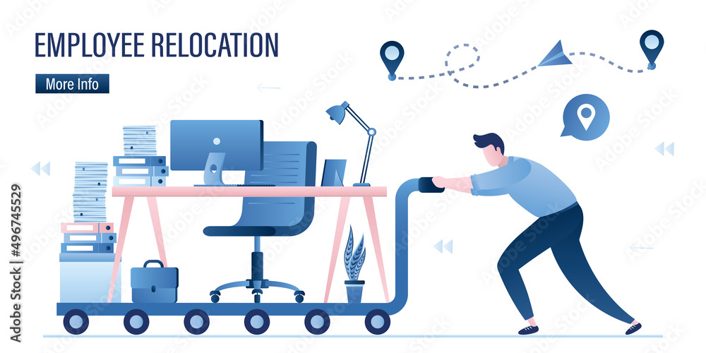 Employee relocation. New job offer. Recruitment. Businessman or manager ...