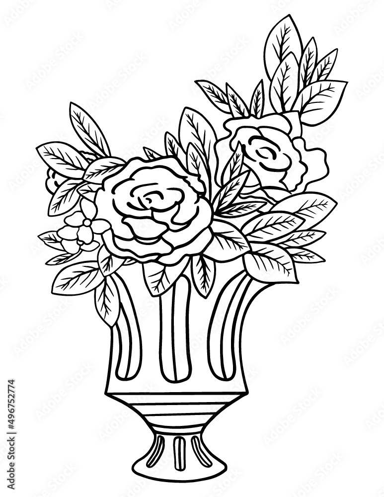 Hand drawn flower coloring page line art vector blank printable design ...