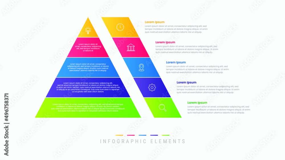 Vector triangle infographic elements for business with icons and 5 ...