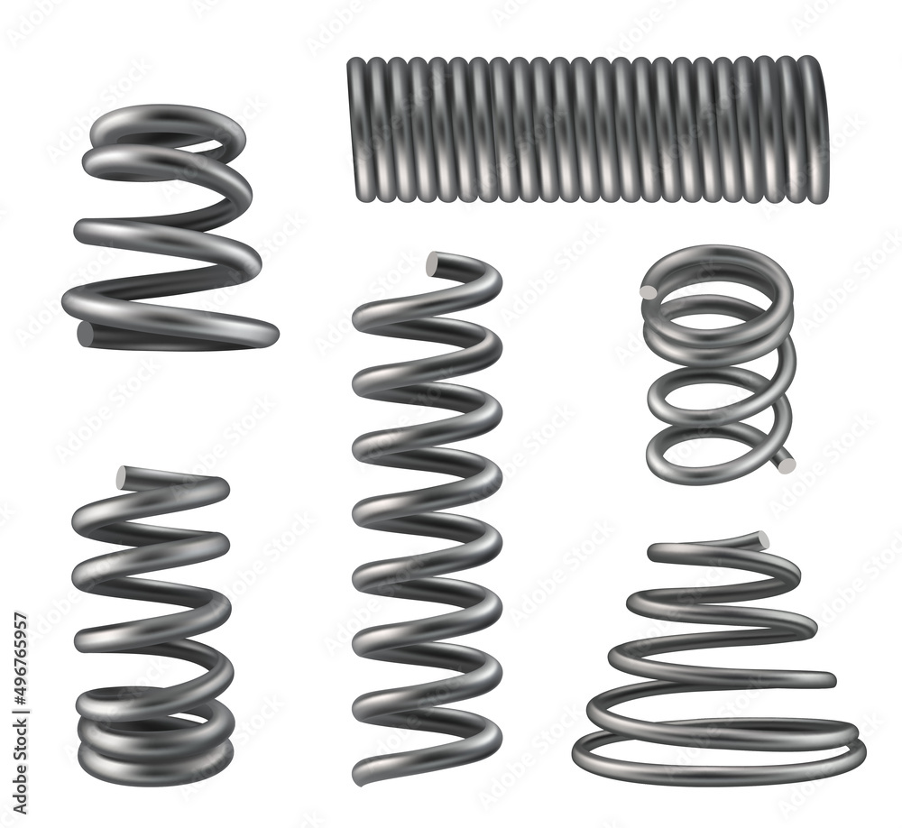 Metallic spring coils. Flexibly geometrical 3d steel shapes for heavy ...