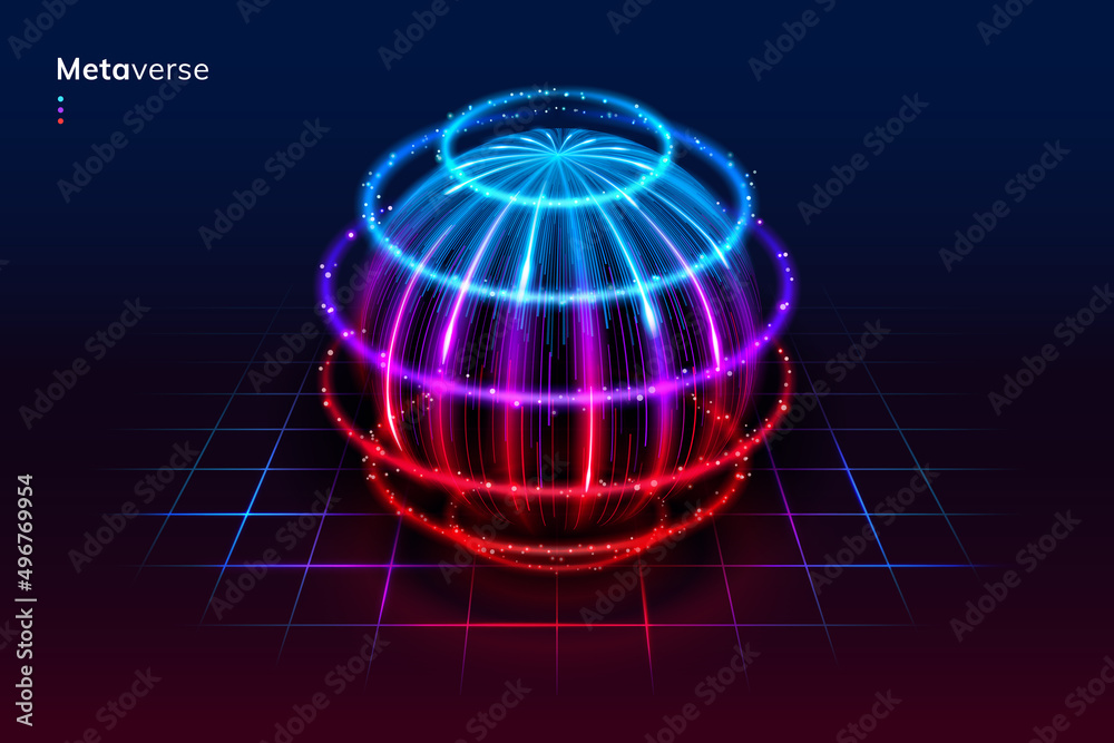Digital planet with neon line squares, metaverse universe. Vector ...