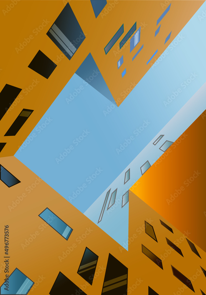 A tall building. The perspective of the building going up. Modern ...