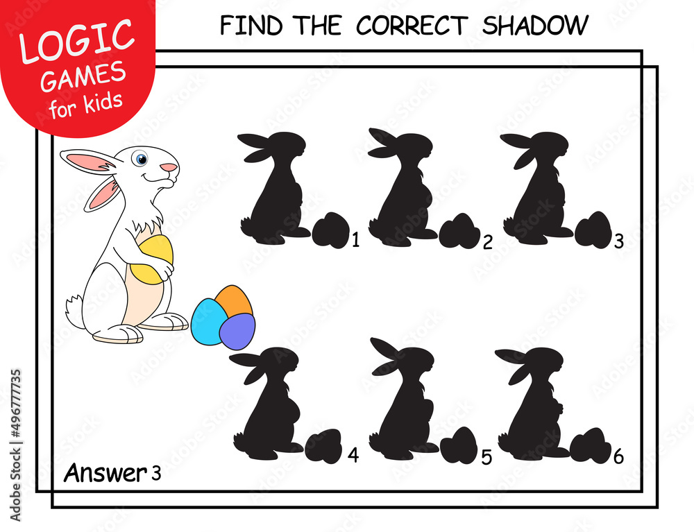Find the correct shadow of white Rabbit with eggs. Task with answer ...