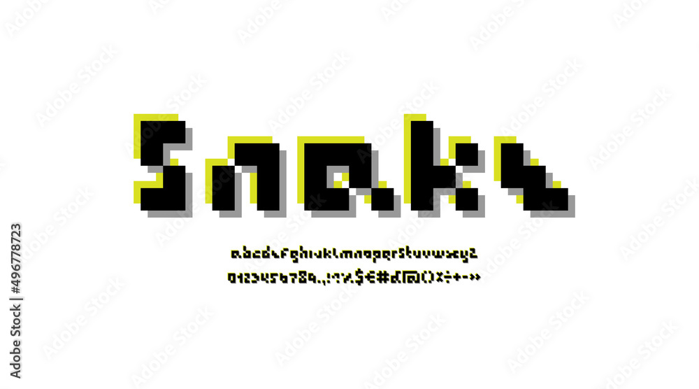 Pixel digital font, white alphabet, letters and number, vector ...