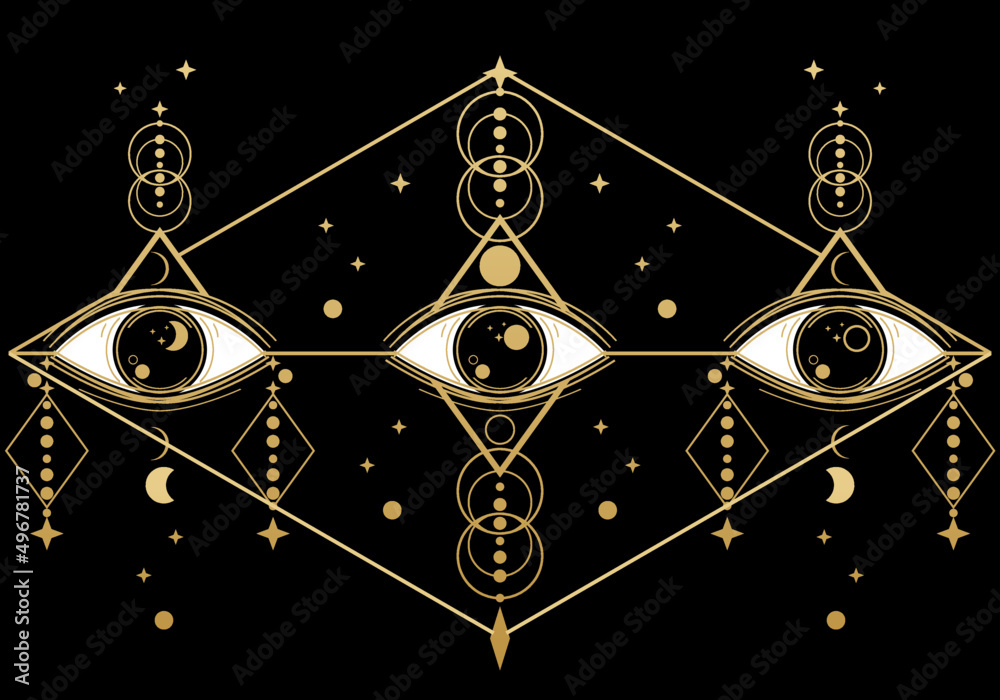 Eye of Providence , All seeing eye of god with moon and stars on black ...