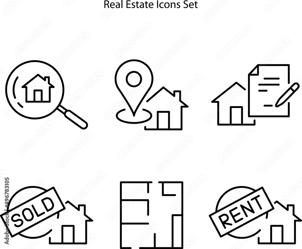 Real Estate icon set on the white background for logo, app, web, ui ...