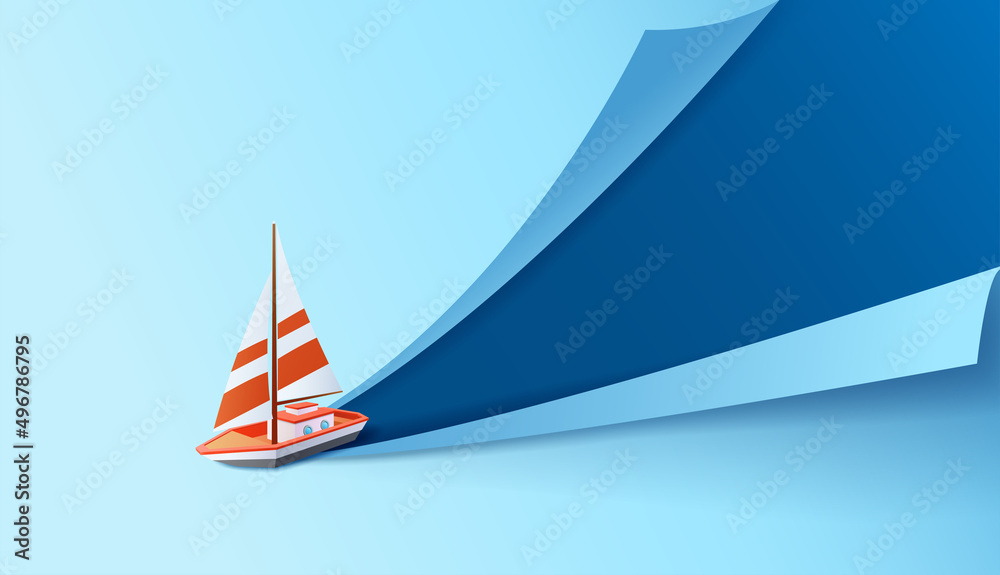 Paper art of Sailing boat floating and cut a paper at the same time ...