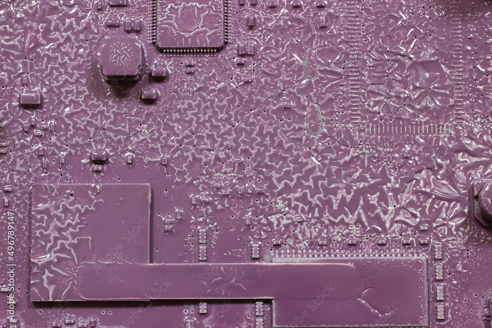 Swollen and curled paint from acetone. Plastic paint texture. Stock ...