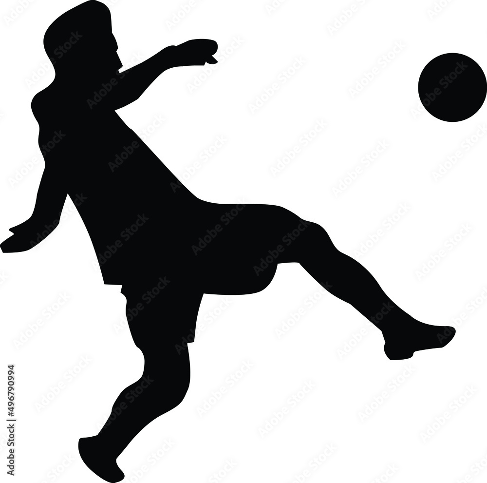 Soccer player in field. Football player kicking ball silhouette vector ...