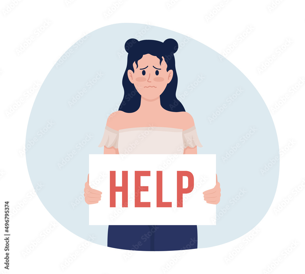 Anxious girl 2D vector isolated illustration. Scared lady flat ...