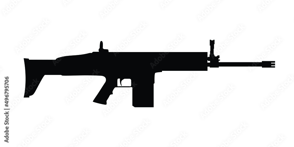 Scar assault rifle black and white vector, gaming icon. Long range gun ...