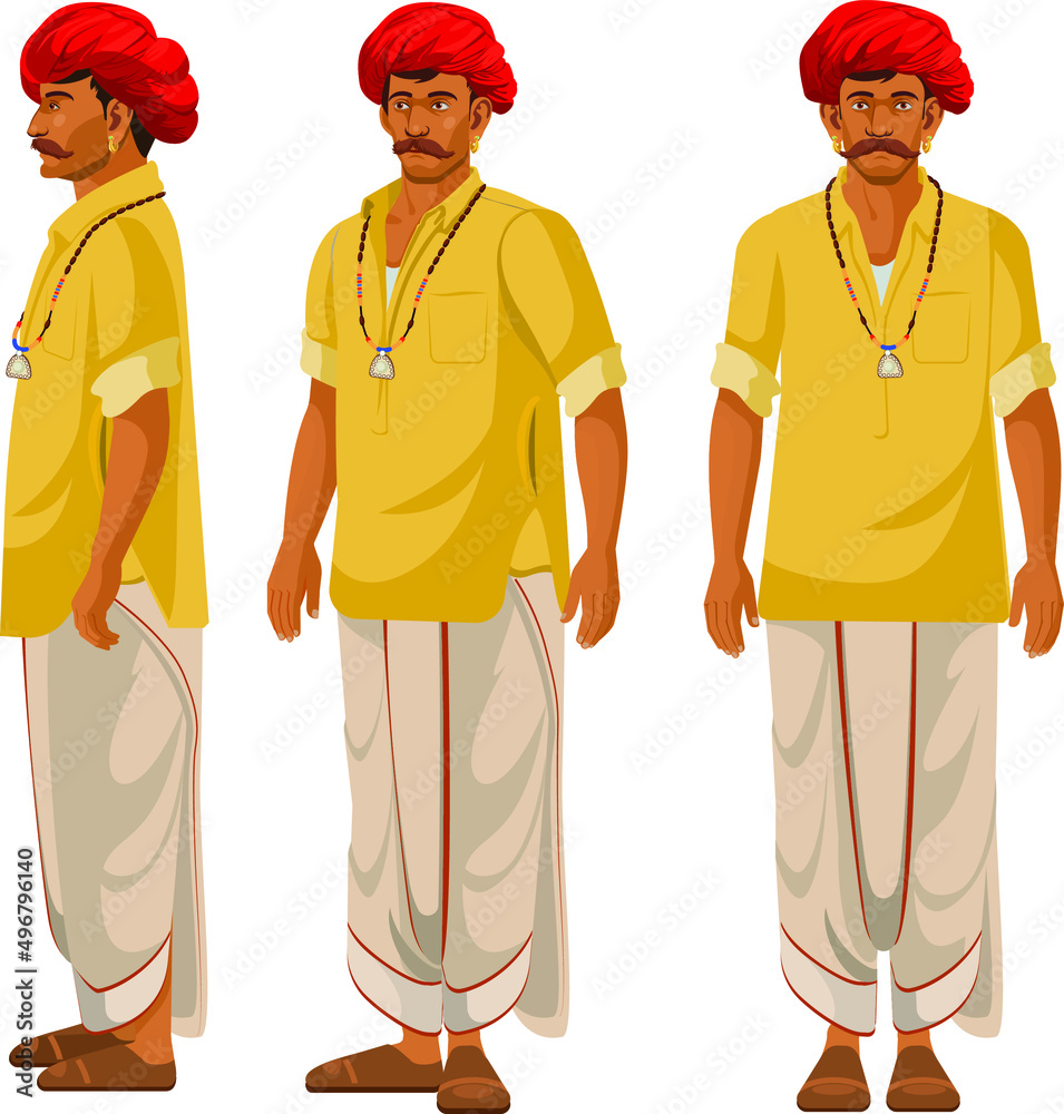 Vector design of an Indian peasant male from different angles Stock ...