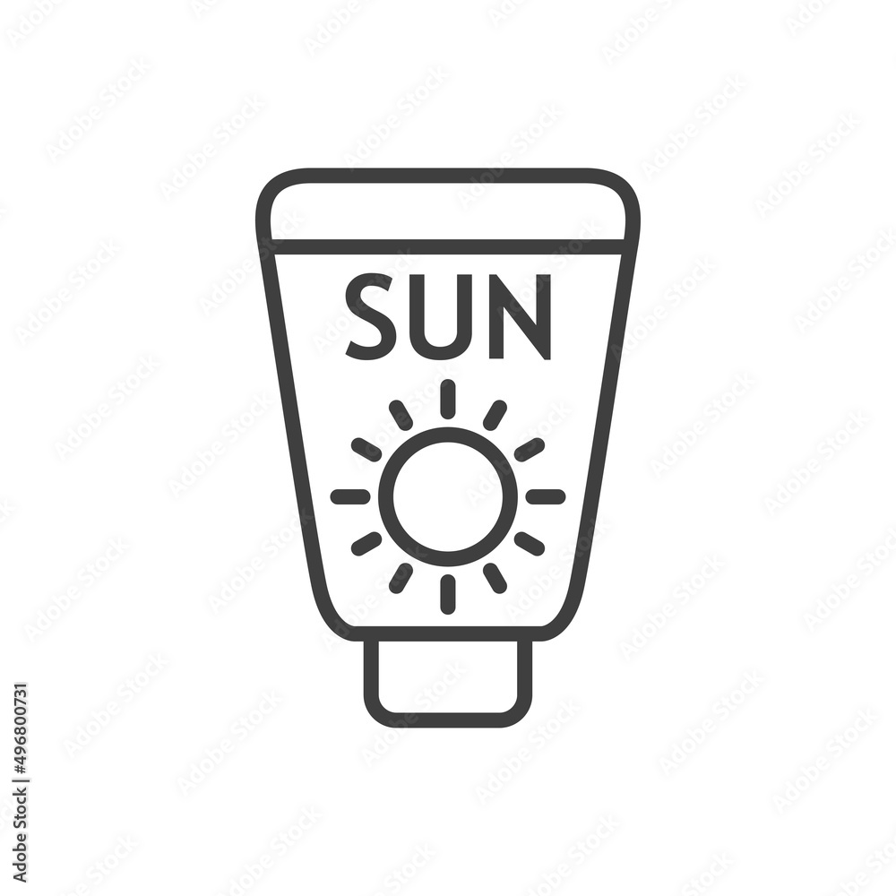 Vacaciones de verano. Crema solar. Logotipo lineal con texto Sun en ...
