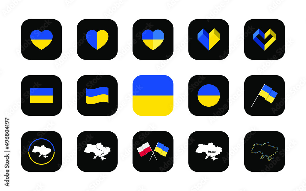 Symbols of Ukraine in various forms and ideas. A set of icons for use ...
