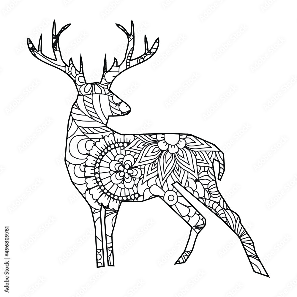 Mandala Deer Coloring Page For Kids Stock Vector | Adobe Stock