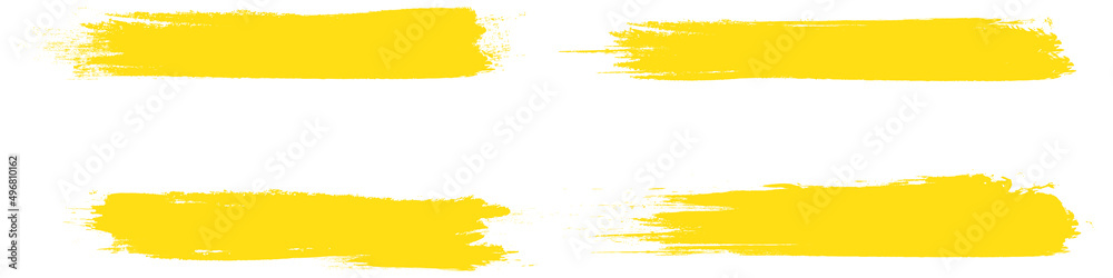 Yellow brush stroke set isolated on background. Collection of trendy ...