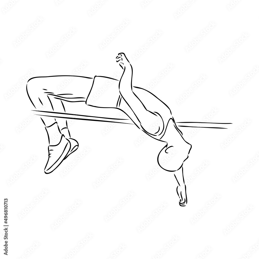 Continuous line drawing of athlete pole vault. One line jumping sport ...