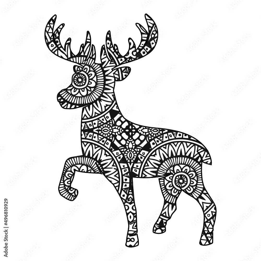 Mandala Deer Coloring Page For Kids Stock Vector | Adobe Stock