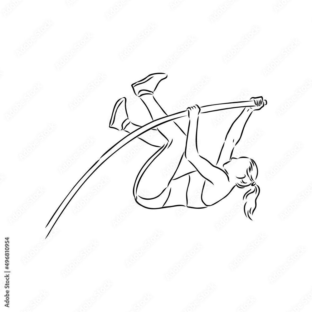 Continuous line drawing of athlete pole vault. One line jumping sport ...