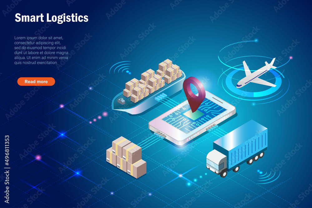 Smart global logistics delivery tracking system on smartphone. Shipment ...