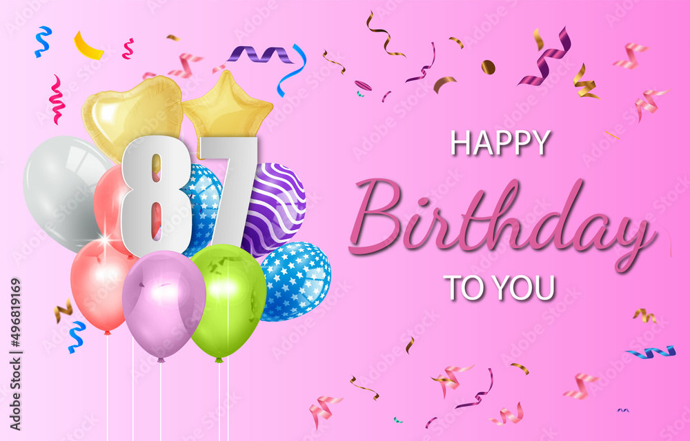 Happy 87th birthday balloons greeting card background vector. Happy ...