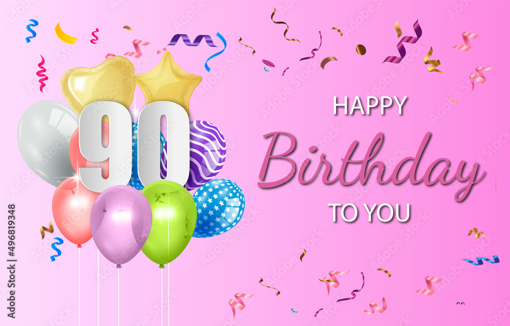 Happy 90th birthday balloons greeting card background vector. Happy ...