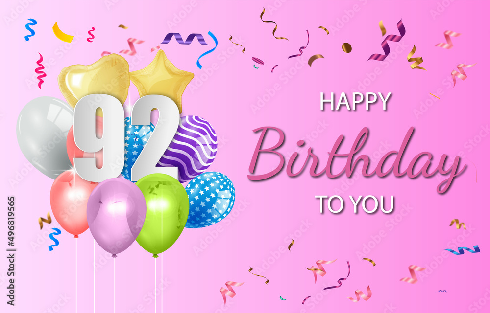 Happy 92th birthday balloons greeting card background vector. Happy ...
