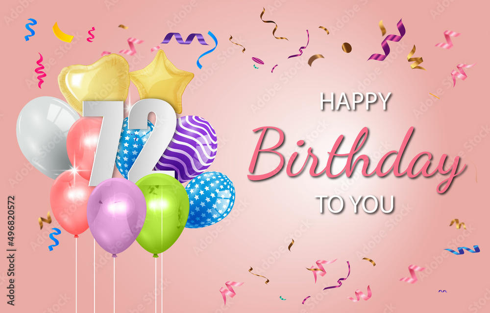 Happy 72th birthday balloons greeting card background vector. Happy ...