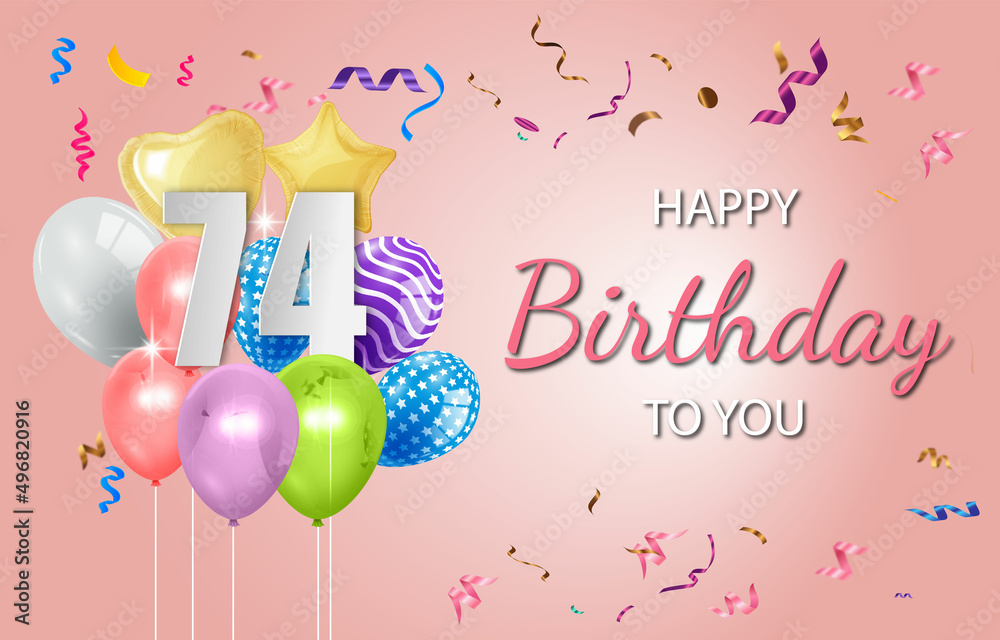 Happy 74th birthday balloons greeting card background vector. Happy ...
