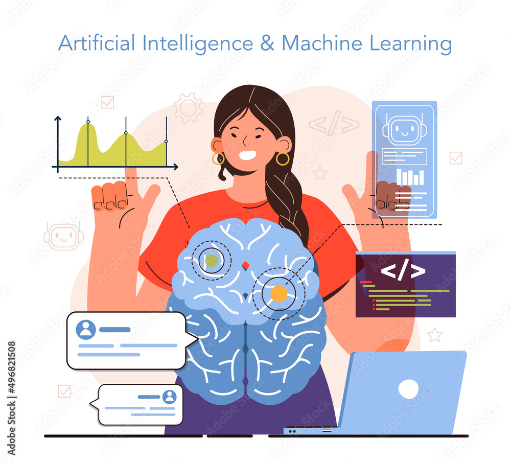 Diverse women in AI and STEM concept. Female character works artificial ...