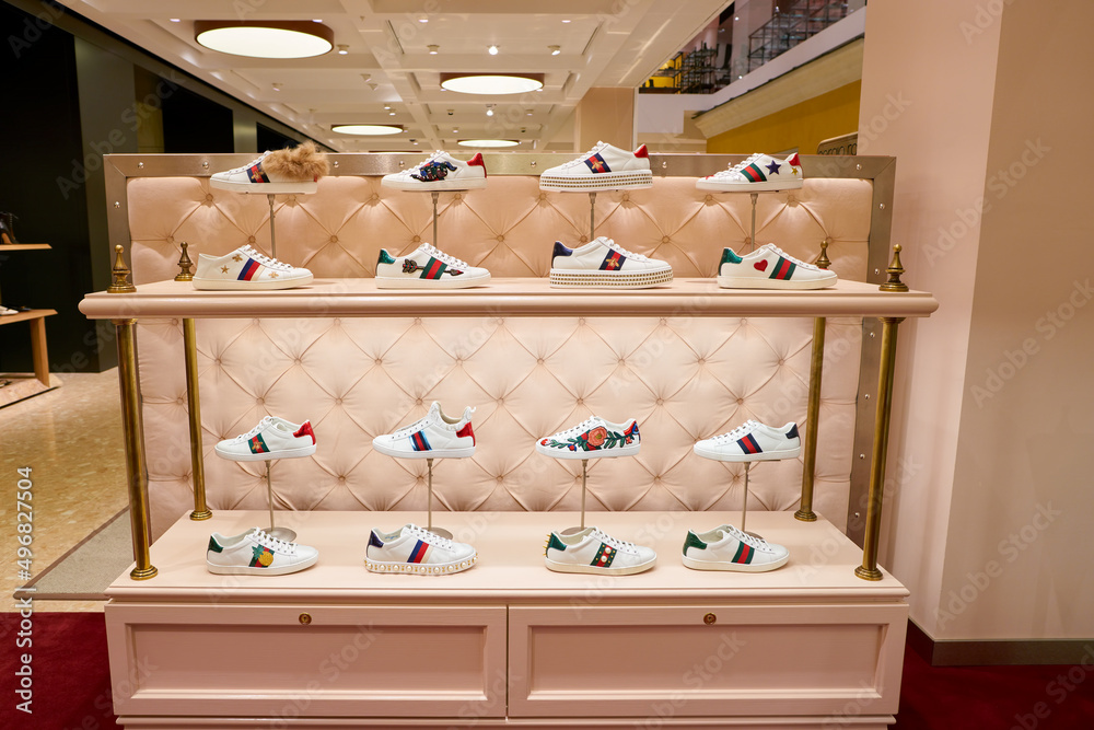 ROME, ITALY - CIRCA NOVEMBER, 2017: Gucci shoes on display at a second ...