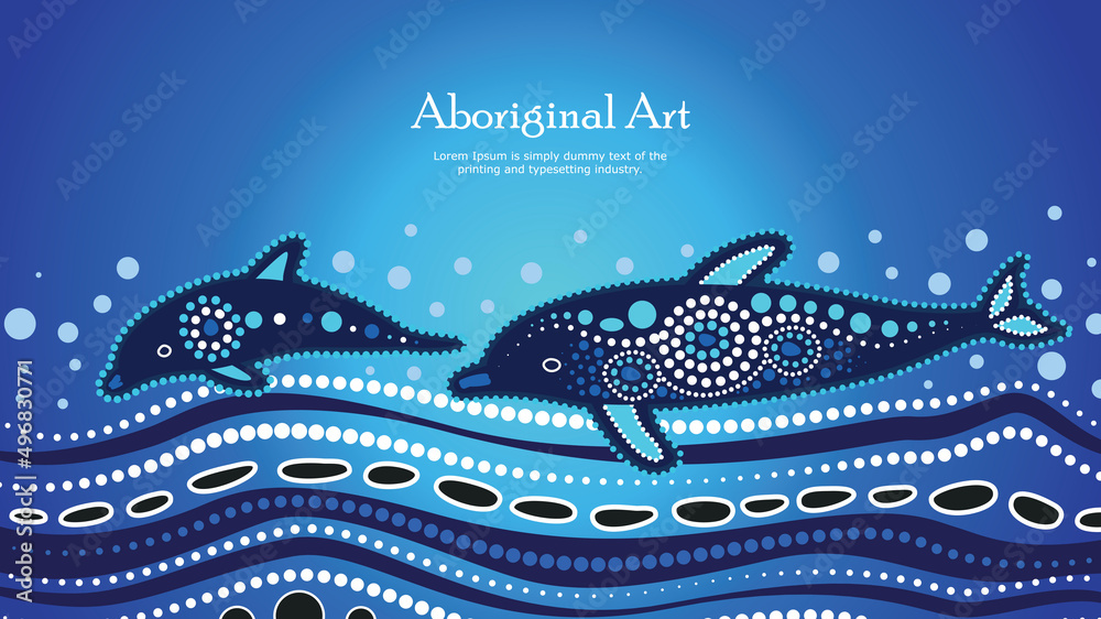 Banner design with dolphin aboriginal dot artwork Stock Vector | Adobe ...