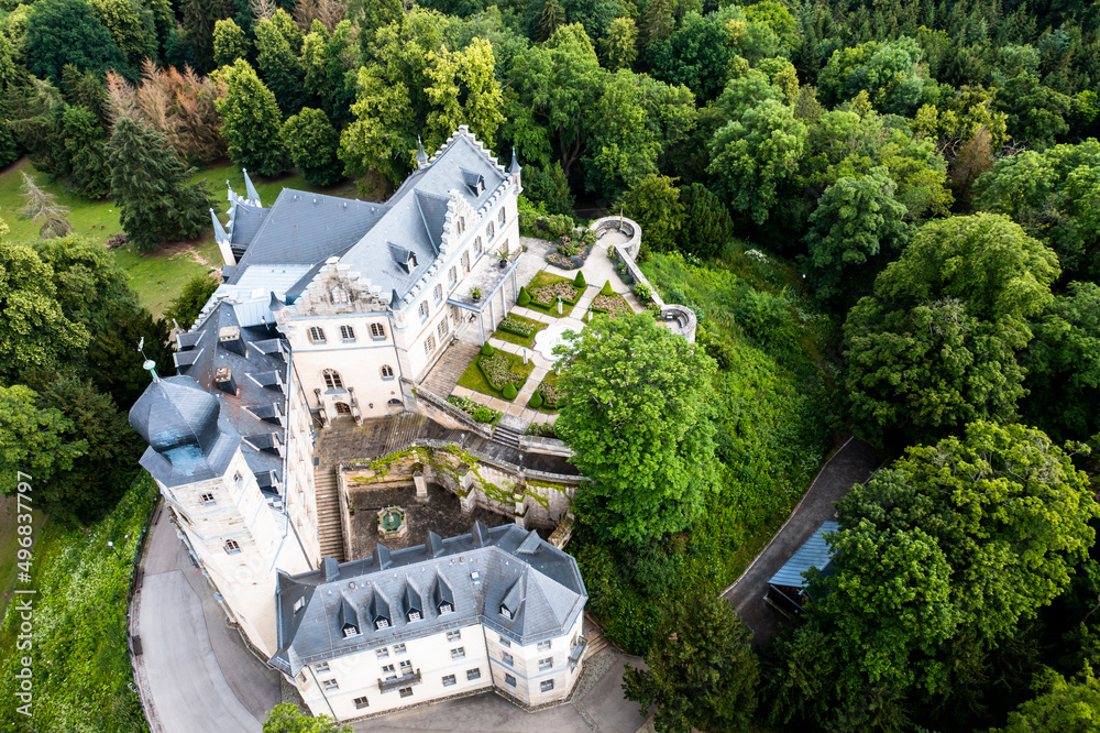 Aerial view, Callenberg Castle, hunting lodge and summer palace of the ...