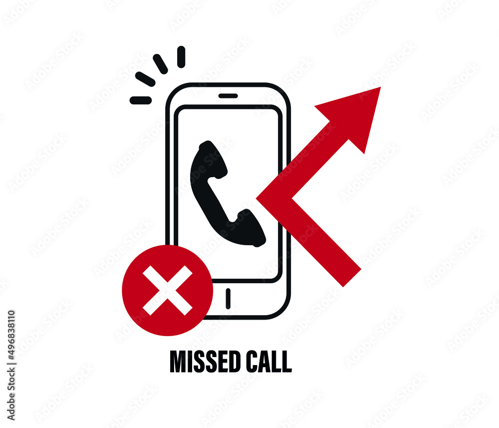 missed call. Flat vector illustration isolated on white background for ...