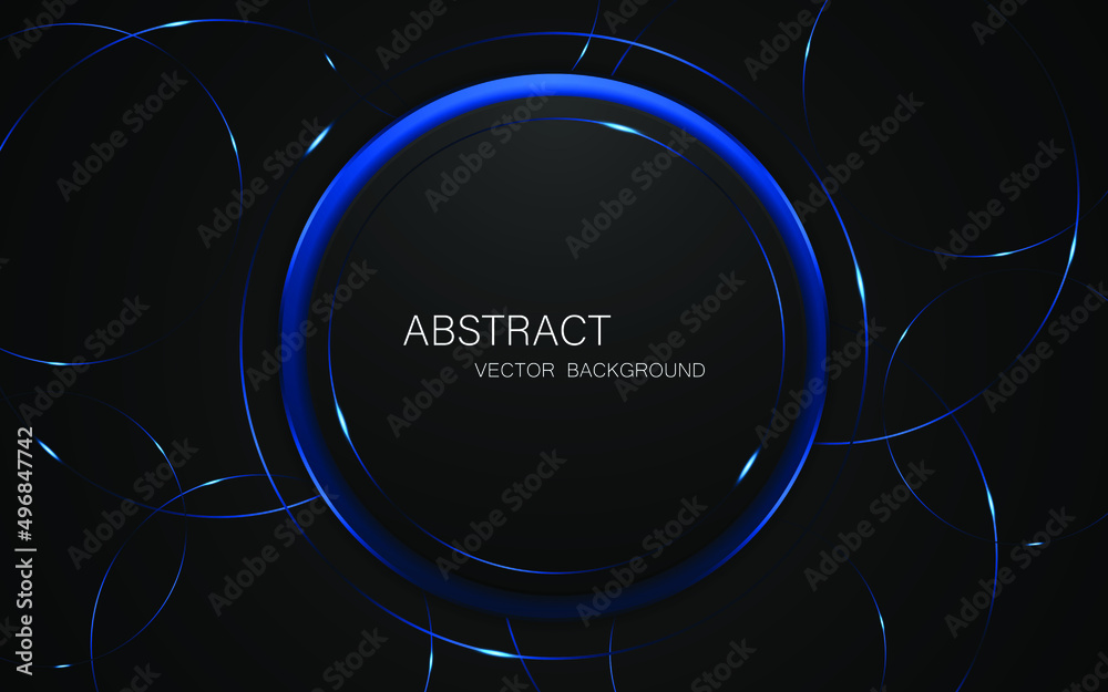 abstract black and blue circle shape with glowing blue lines on a black ...