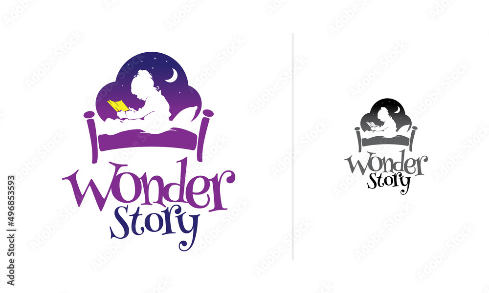 Silhouette little Girl ReadingBook in the Bedroom with moon background ...