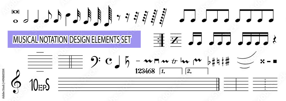 Musical note icon, musical notation, music symbols and signs, set ...