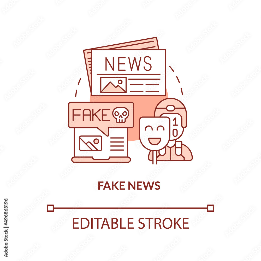 Fake news red concept icon. False facts. Information war over Internet ...