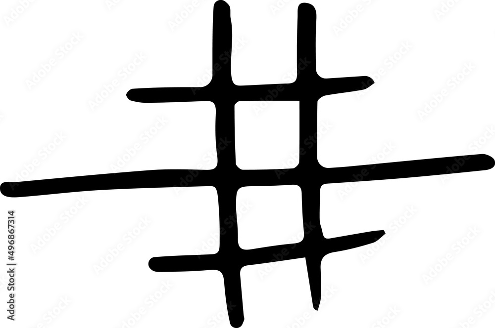 Hashtag Signs. Number sign, hash or pound sign. Black characters, hand ...