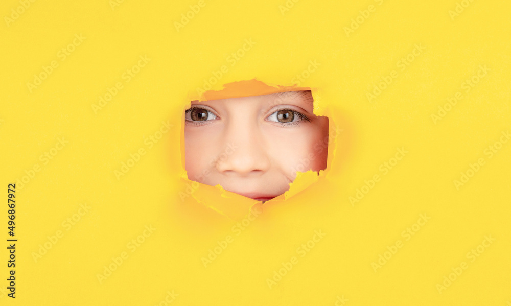 Breaking paper background. Emotions concept. Kid with toothy smile ...