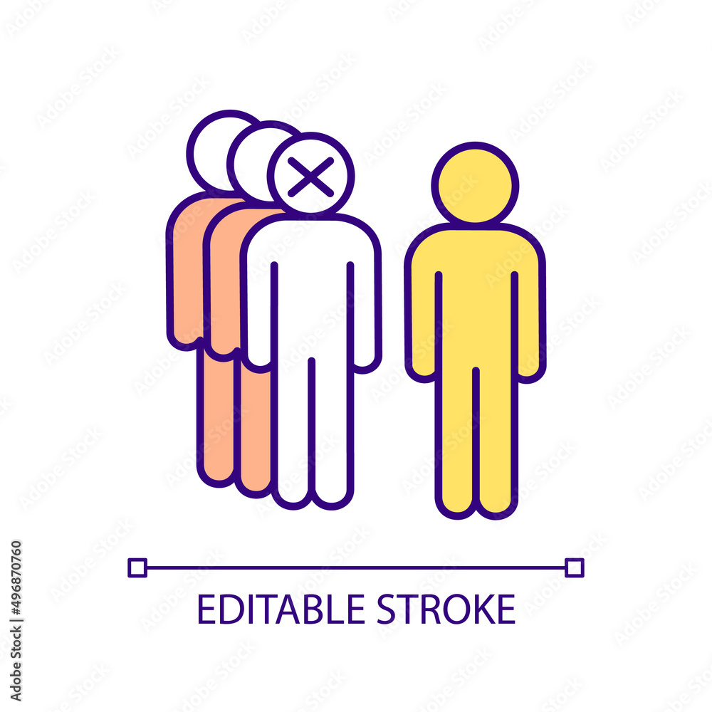 Group exclusion RGB color icon. Individual discrimination and abuse ...