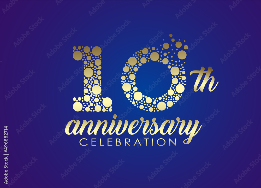10 years anniversary celebration logo design with golden dots for ...