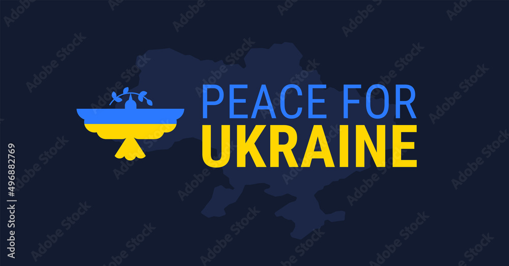 Ukraine peace banner - Ukraine map and a dove of peace logo in ...